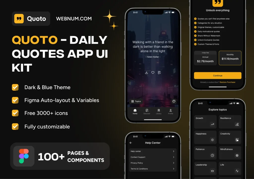Quoto - Daily Quotes App Ui Kit - Webnum