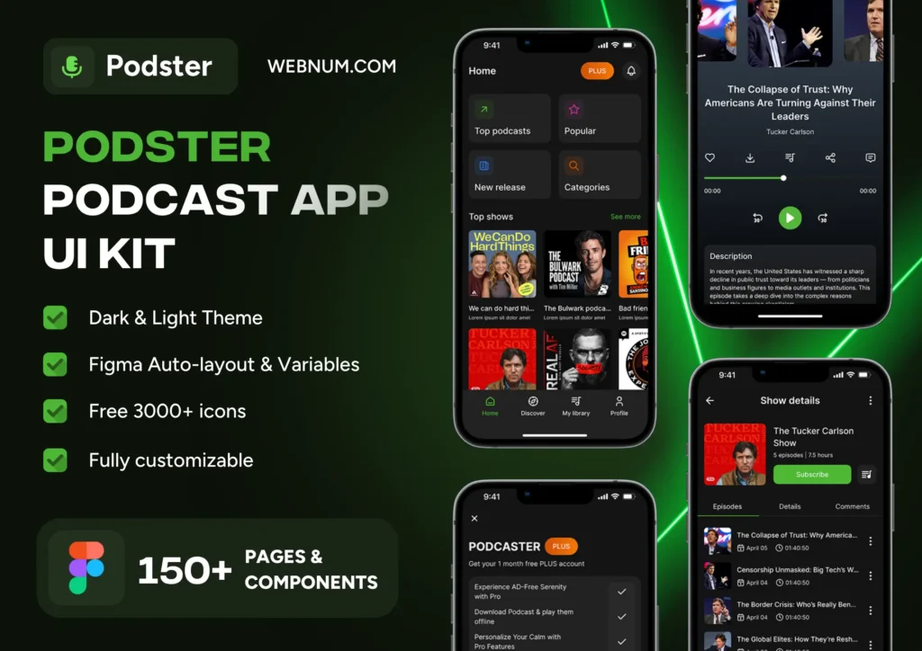 Podster - Podcast App Ui Kit - Webnum